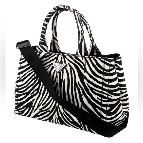 Prada | Bags | Prada Zebra Print Canapa Tote Crossbody Handbag | Poshmark